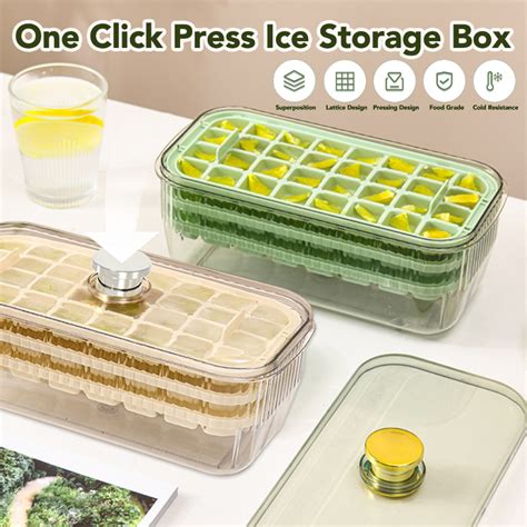 64 Grids Ice Mold One Click Press Lce Storage Box Ice Cube Molder Tray No Contact To Take Ice