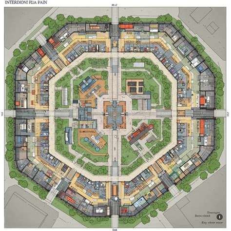 Octagonal Architectural Floor Plan Featuring A Central Courtyard
