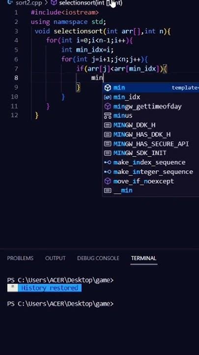 Selection Sort Using C Coding Algorithm Dsa Datastructures Sorts Computer Cpp Youtube