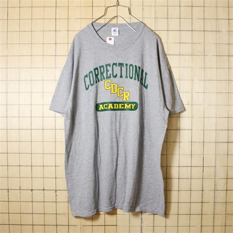 古着 霜降り 杢 グレー プリント Tシャツ 半袖 Correctional Cdcr Academy メンズl Russell