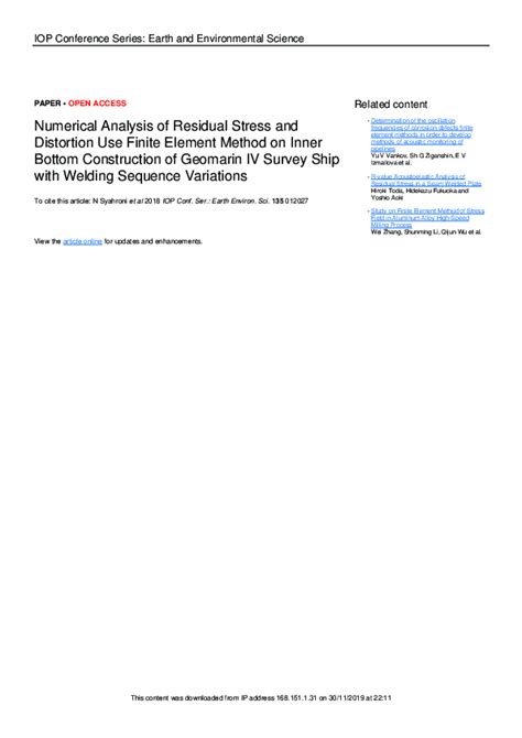 Pdf Numerical Analysis Of Residual Stress And Distortion Use Finite