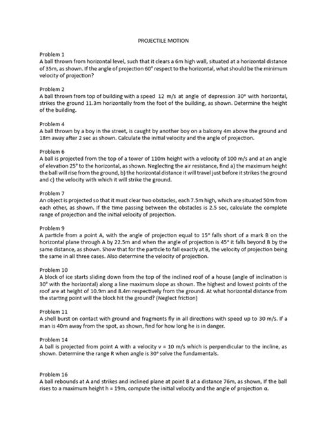 Projectile Motion Problem Sets Pdf Physical Quantities Physical