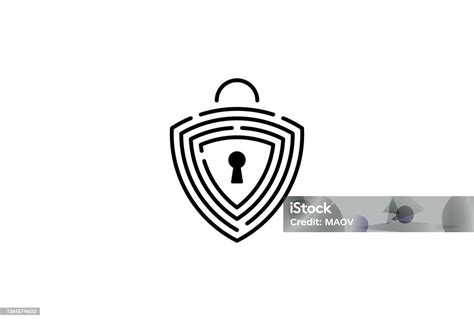 데이터 보호 최소한의 심볼 디자인 벡터 템플릿입니다 중앙에 키 자물쇠가 있는 미로 형태의 데이터베이스 보호 보호 안전 가드 사이버 보안 네트워크 가드 및 바이러스 백신