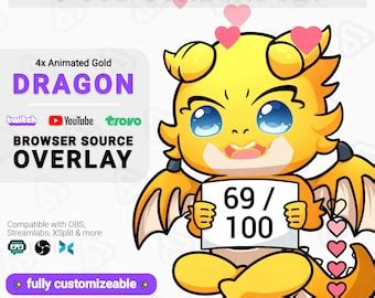 Twitch Sub Goal Widget Pet Cute Peach Dragon OBS Widget Overlay Fully