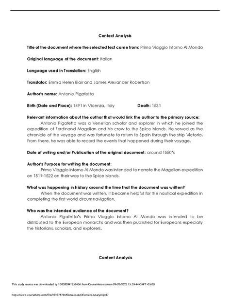 Context And Content Analysis Context Analysis Title Of The Document Where The Selected Text