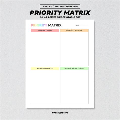 priority matrix printable decision matrix daily productivity planner