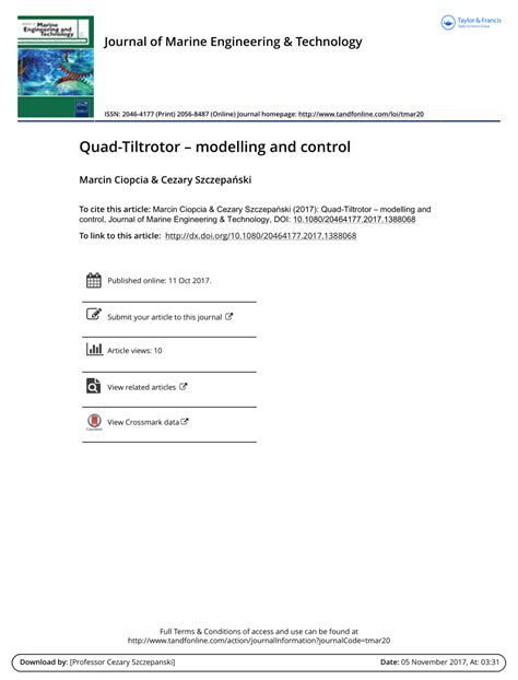 Pdf Quad Tiltrotor Modelling And Control
