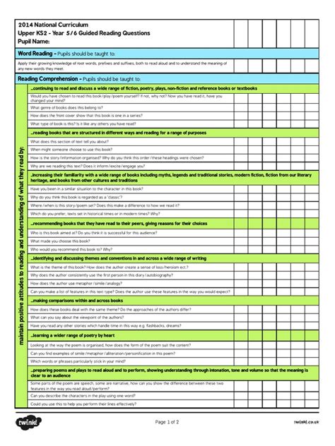 Guided Reading Assessment Guidelines Checklist Uks2 Pdf Poetry
