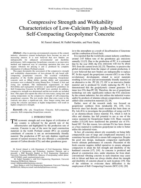 Compressive Strength And Workability Characteristics Of Low Calcium Fly