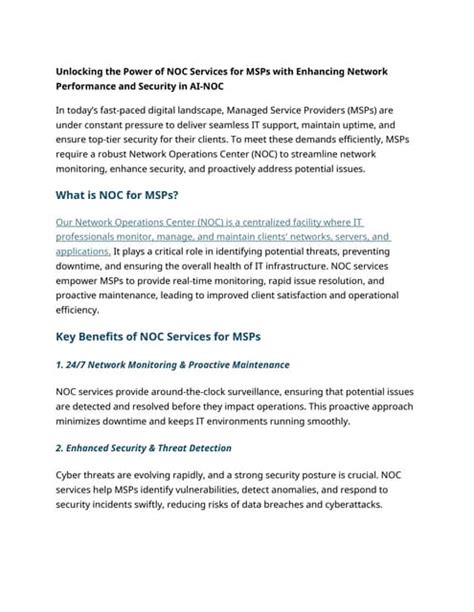 Comprehensive Managed Noc Services With Network Monitoring In Ai Noc Docx