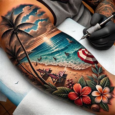 56 Beautiful Beach Tattoo Ideas To Enjoy The Sun Falling Down Tattoo