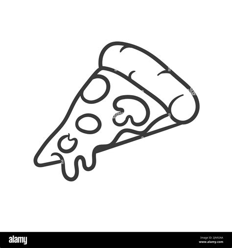 Vector Illustration Pizza Slice With Melted Cheese And Pepperoni Hand