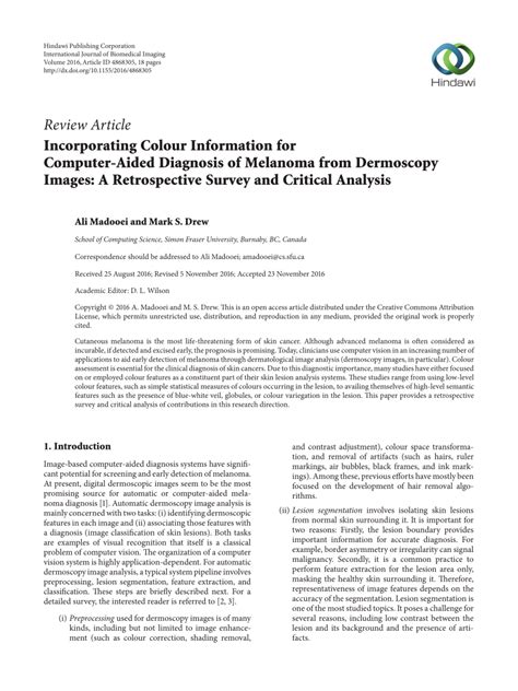 Pdf Incorporating Colour Information For Computer Aided Diagnosis Of Melanoma From Dermoscopy