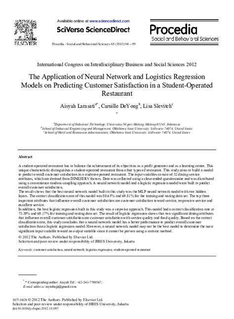 Pdf The Application Of Neural Network And Logistics Regression Models On Predicting Customer