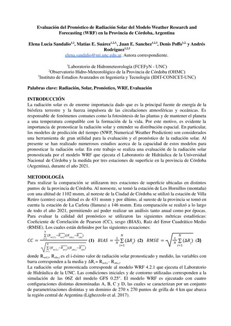 Pdf Evaluación Del Pronóstico De Radiación Solar Del Modelo Weather Research And Forecasting