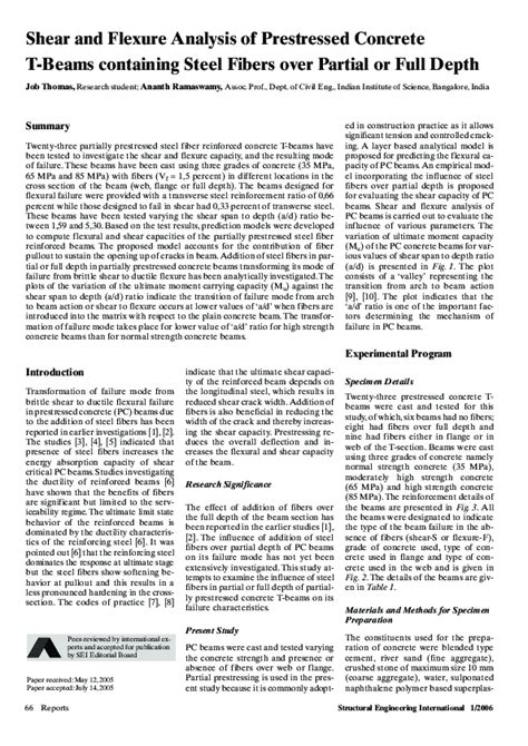 Pdf Shear And Flexure Analysis Of Prestressed Concrete T Beams Containing Steel Fibers Over