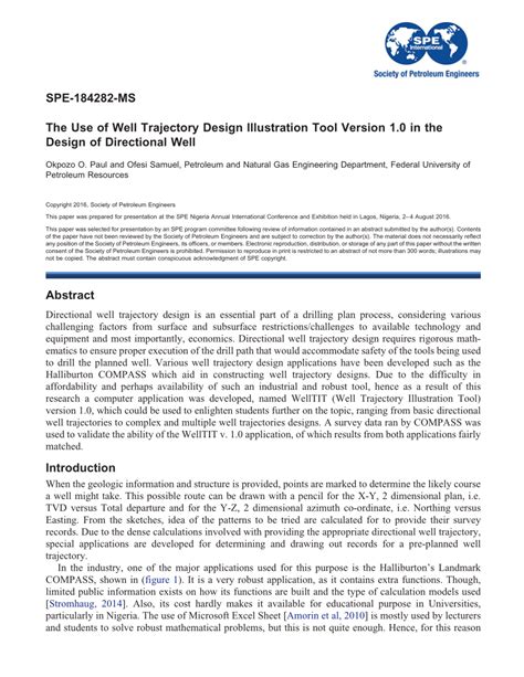 Pdf The Use Of Well Trajectory Design Illustration Tool Version 10 In The Design Of