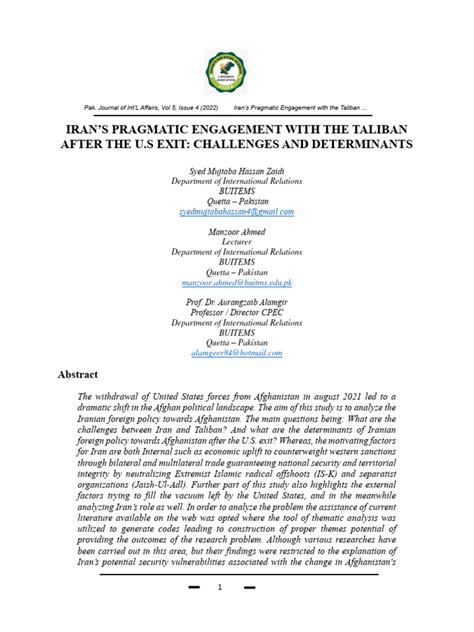 1 irans pragmatic engagement with the taliban after the u s exit
