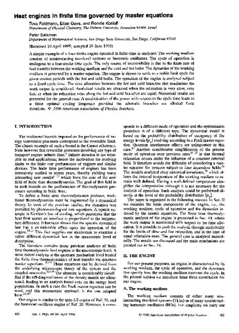 Pdf Heat Engines In Finite Time Governed By Master Equations