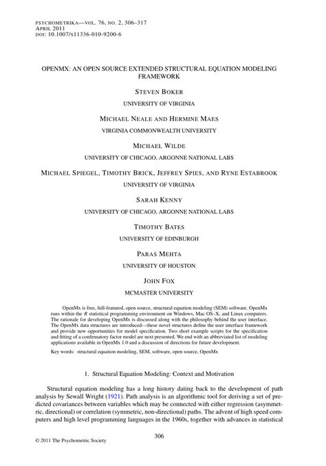 Pdf Openmx An Open Source Extended Structural Equation Modeling