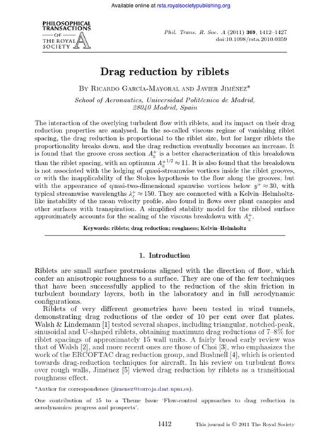 Drag Reduction Using Riblets Pdf Drag Physics Boundary Layer