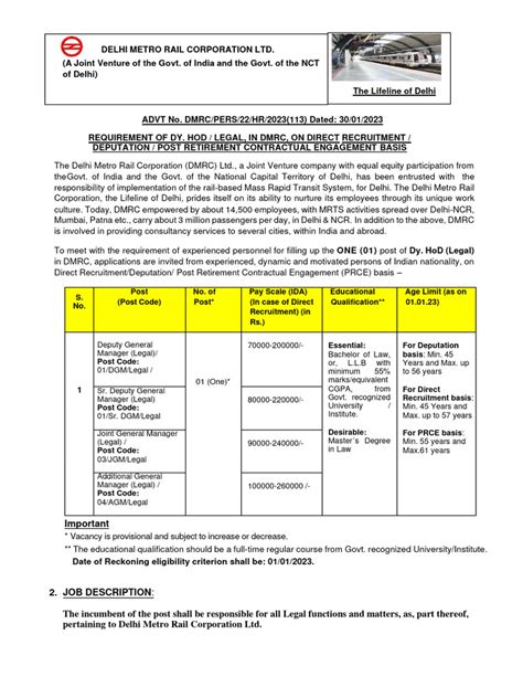 Dmrc Recruitment For Legal Positions Pdf Business