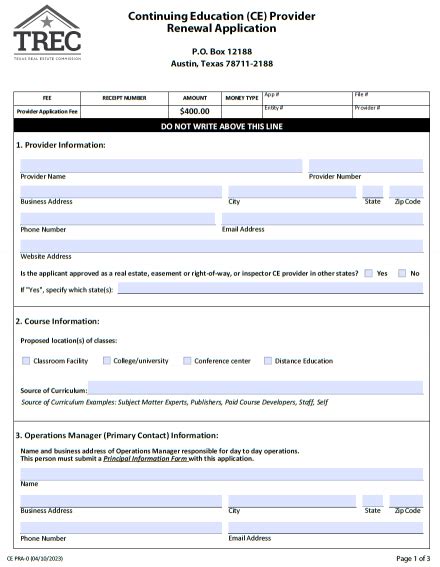 Continuing Education Ce Provider Renewal Application Trec