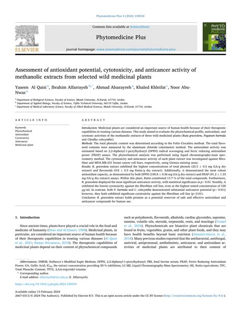Pdf Assessment Of Antioxidant Potential Cytotoxicity And Anticancer