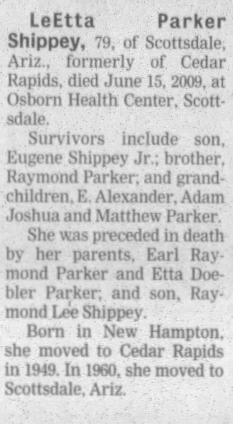 Obituary For Le Etta Parker Shippey Aged 79 ™