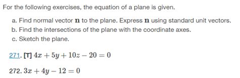 Solved For The Following Exercises The Equation Of A Plane Chegg