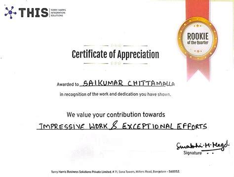 Saikumar Chittamalla On Linkedin Im Thrilled To Announce That Ive Been Awarded Rookie Of The