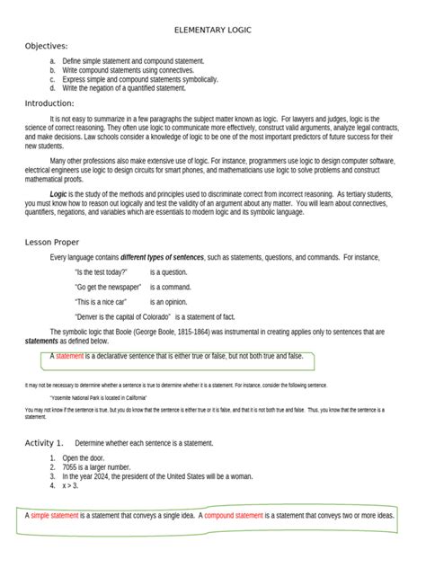 Elementary Logic Pdf Mathematical Logic Logic