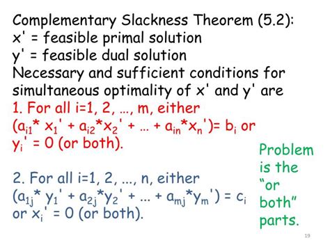 PPT - Summary of complementary slackness: 1 . If x i ≠ 0, i = 1, 2, … , n the ith dual ...