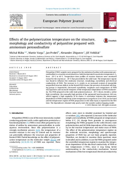 Pdf Effects Of The Polymerization Temperature On The Structure Morphology And Conductivity Of