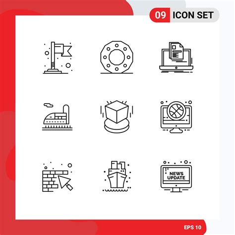 Set Of 9 Commercial Outlines Pack For Cube Tunnel Account Transport Resume Editable Vector