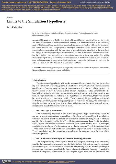 Pdf Limits To The Simulation Hypothesis