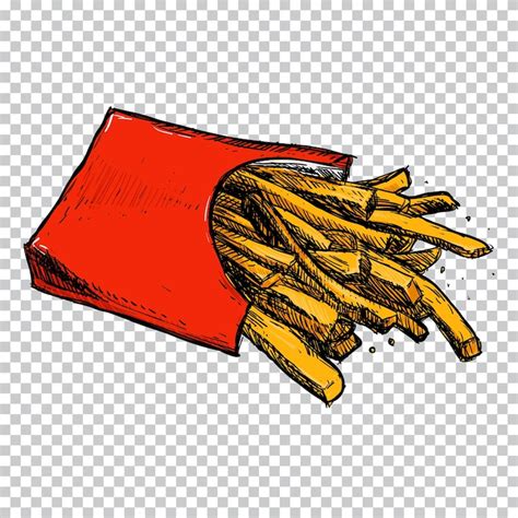 감자 튀김 만화 그리기 감자 튀김의 빨간 가방 Png 클립 아트 프리미엄 벡터