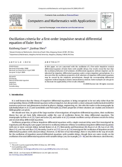 Pdf Oscillation Criteria For A First Order Impulsive Neutral Differential Equation Of Euler