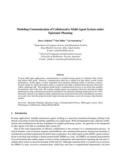 Pdf Modeling Communication Of Collaborative Multiagent System Under Epistemic Planning