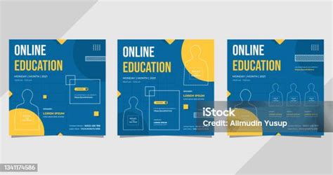 온라인 교육을 위한 미니멀한 파란색 배경에 소셜 미디어 게시물 템플릿 세트 개체 그룹에 대한 스톡 벡터 아트 및 기타 이미지 개체 그룹 고객 참여 광고 Istock
