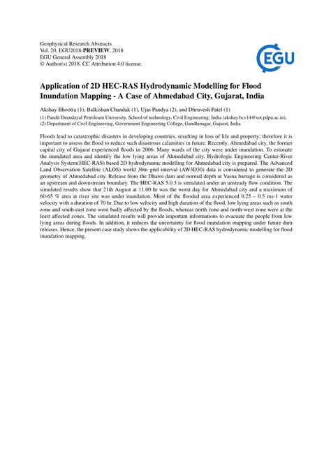 Pdf Application Of 2d Hec Ras Hydrodynamic Modelling For Flood