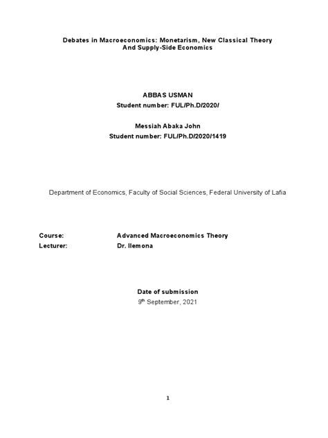 Debates In Macroeconomics Monetarism New Classical Theory And Supply Side Economics Pdf