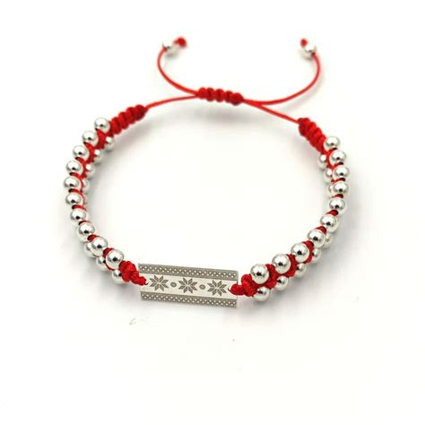 Bratara Impletita Manual Cu Margele Argint 925 Tablita Cu Motiv