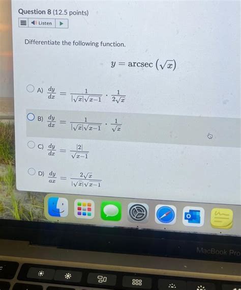Solved Differentiate The Following Function Y Arcsec X A Chegg