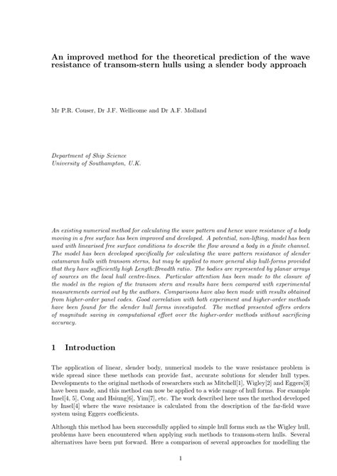 Pdf An Improved Method For The Theoretical Prediction Of The Wave Resistance Of Transom Stern