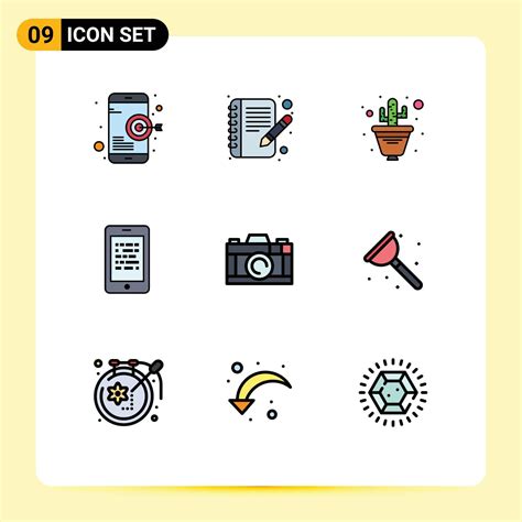 Mobile Interface Filledline Flat Color Set Of 9 Pictograms Of Picture Elearning Flower Secure