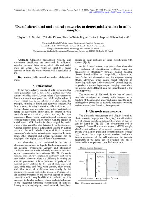 Pdf Use Of Ultrasound And Neural Networks To Detect Adulteration In Milk Samples