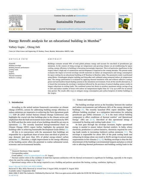 Pdf Energy Retrofit Analysis For An Educational Building In Mumbai