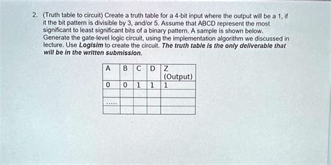 2 Truth Table To Circuit Create A Truth Table For A 4 Bit Input