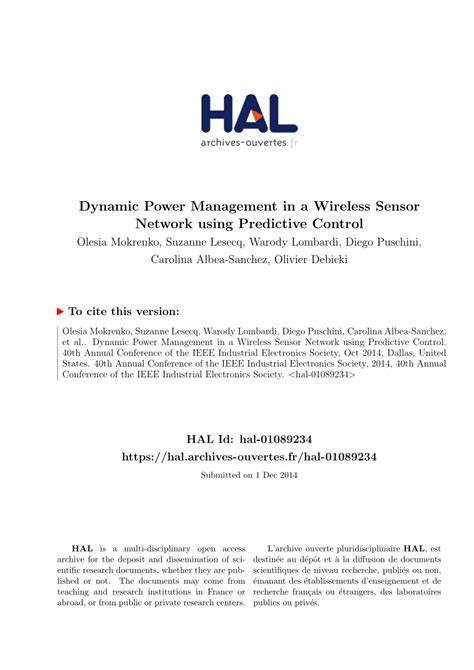 Pdf Dynamic Power Management In A Wireless Sensor Network Using Predictive Control